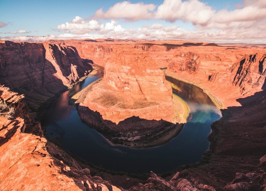 Elevated view of Horseshoe Bend in Arizona showing Colorado River meander