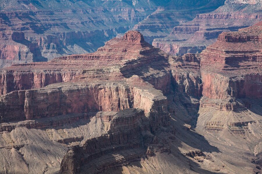 Aerial view of Grand Canyon rugged terrain from above
