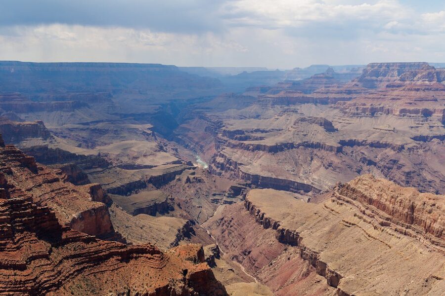 Wide aerial view of Grand Canyon rock layers