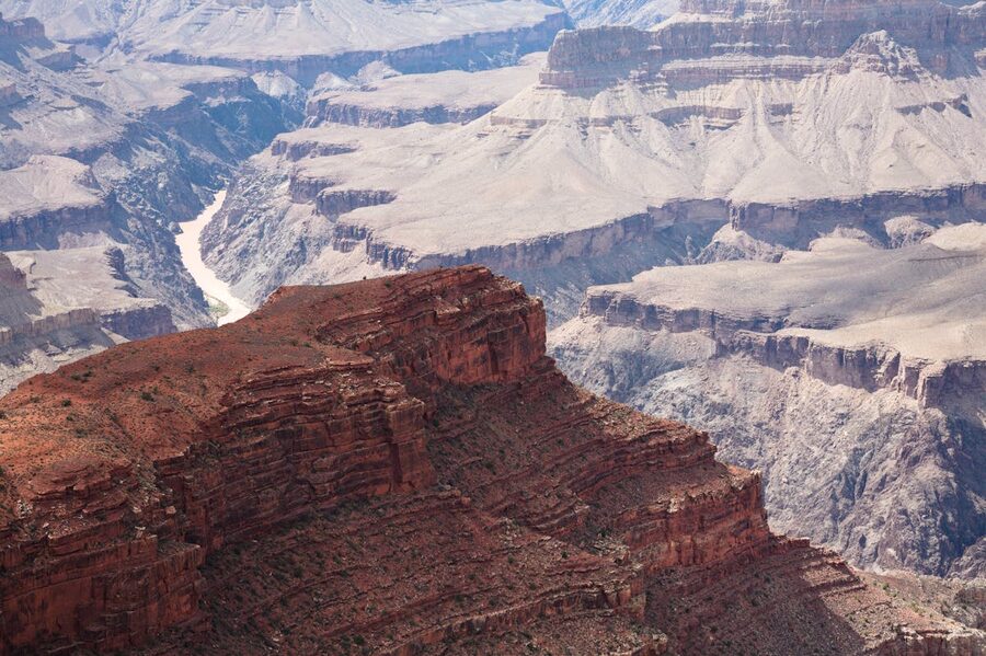 Grand Canyon aerial showing river and canyon walls