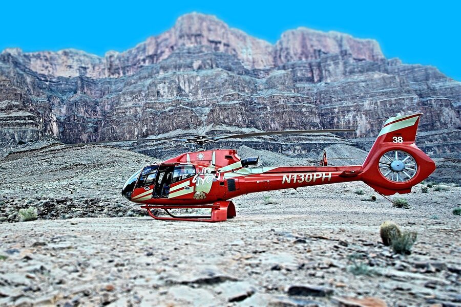 Helicopter near Grand Canyon rock formation