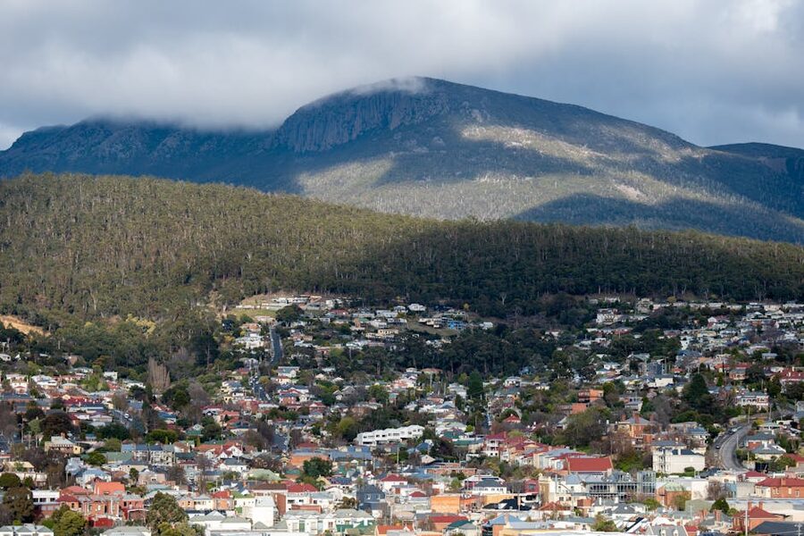 Hobart cityscape with Mount Wellington Tasmania