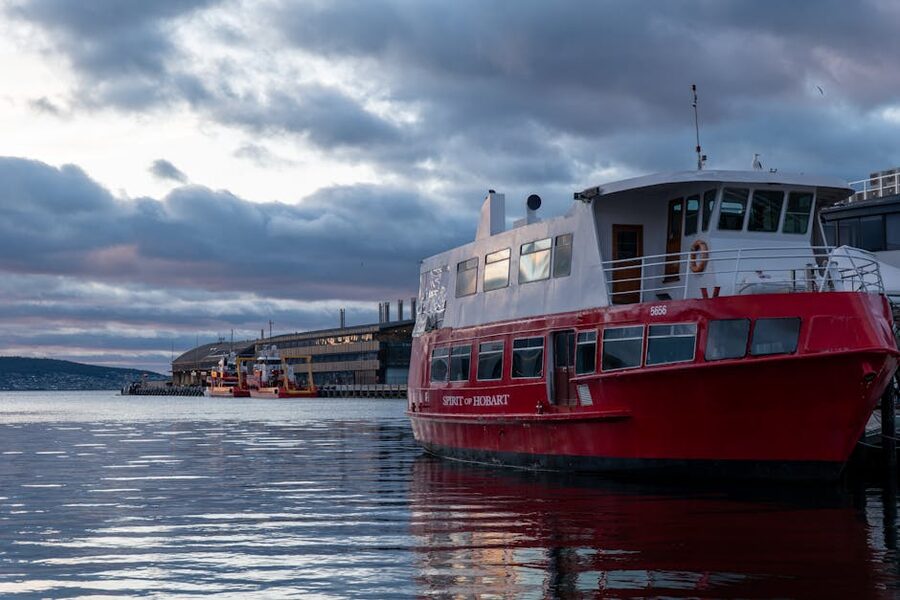 Hobart waterfront at twilight with ferry Tasmania