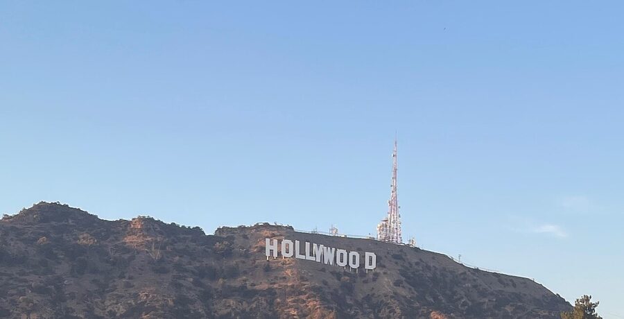Close-up view of the Hollywood Sign letters on Mount Lee