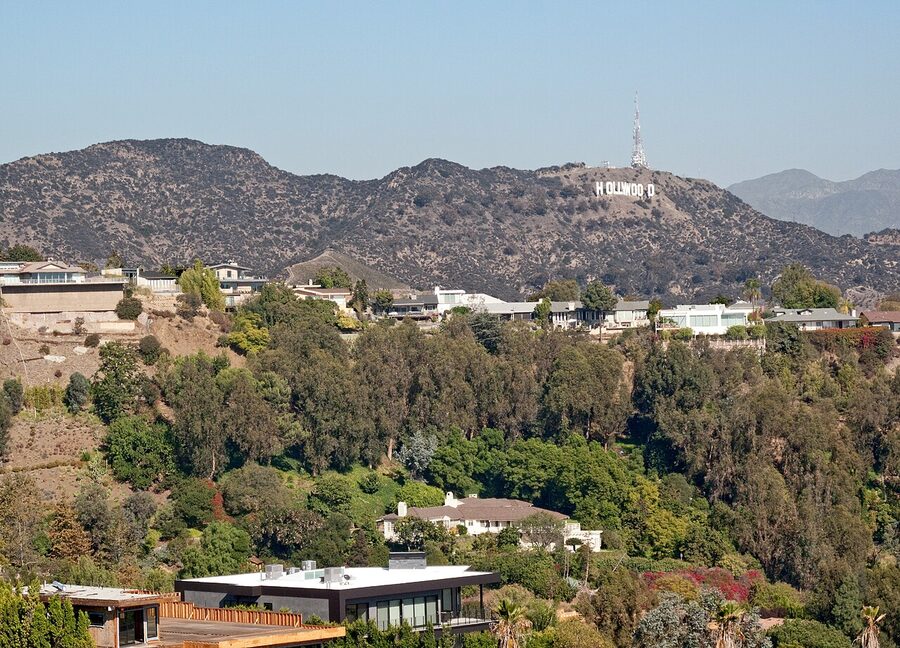 Hollywood Sign seen from Runyon Canyon trail in the Hollywood Hills