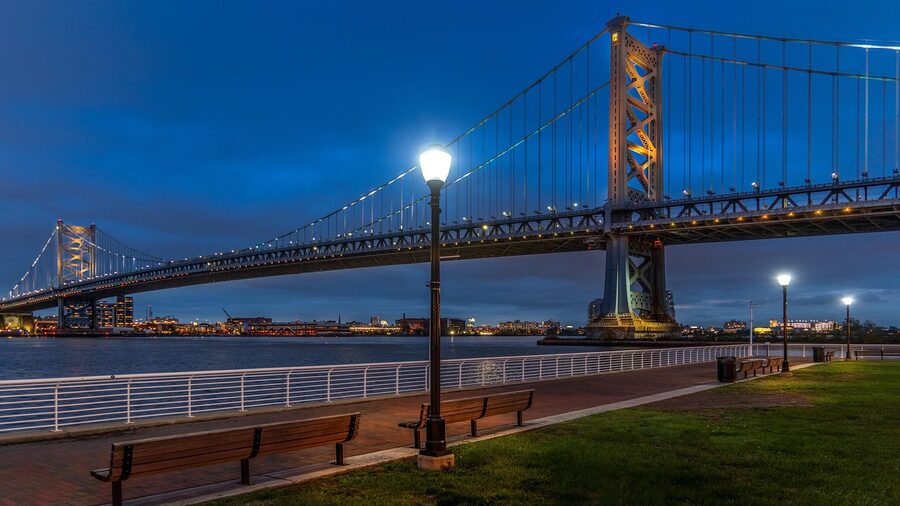 Ben Franklin Bridge Philadelphia at night over the Delaware River