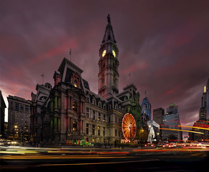 Philadelphia City Hall illuminated at night