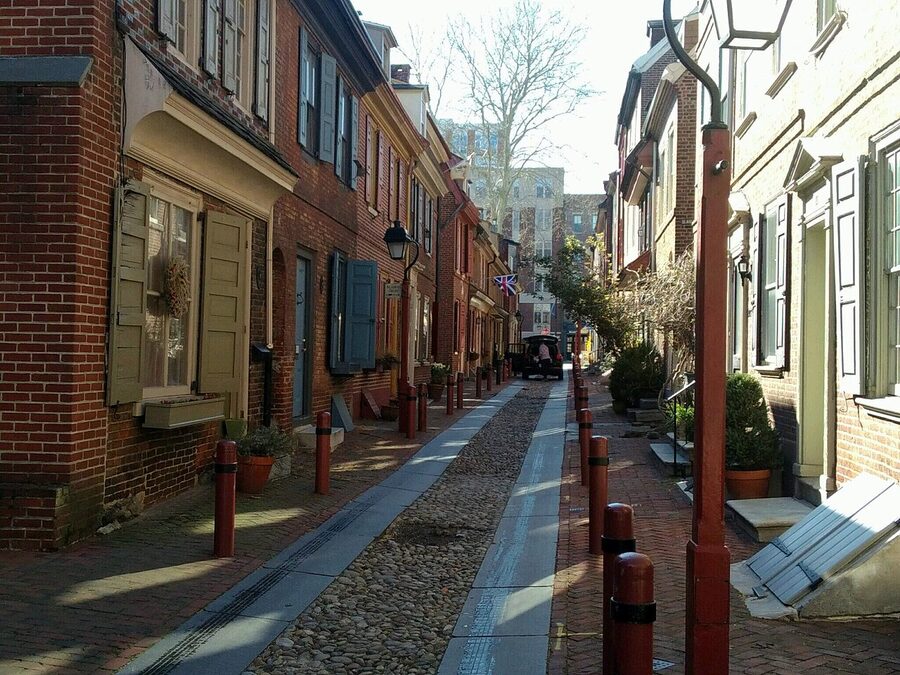Elfreths Alley cobblestone street in Old Philadelphia