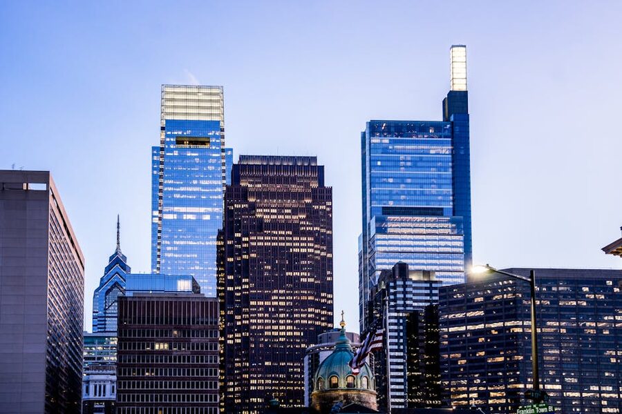 Philadelphia skyline at dusk with skyscrapers