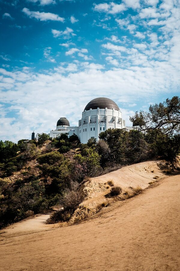 Griffith Observatory art deco exterior against a blue sky