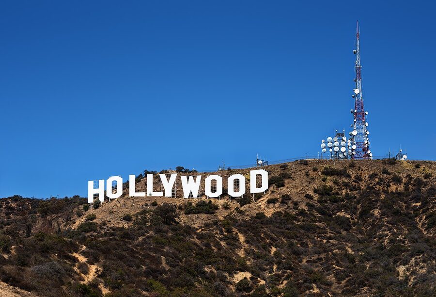 Hollywood Sign seen in close-up on Mount Lee