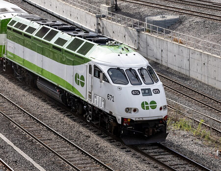 GO Transit train approaching Union Station Toronto