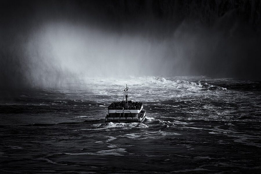 Hornblower boat approaching Horseshoe Falls