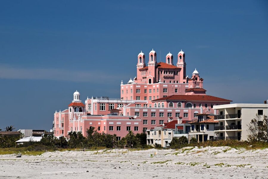 The pink Don CeSar hotel on St. Pete Beach, the landmark closest to most clear kayak launches
