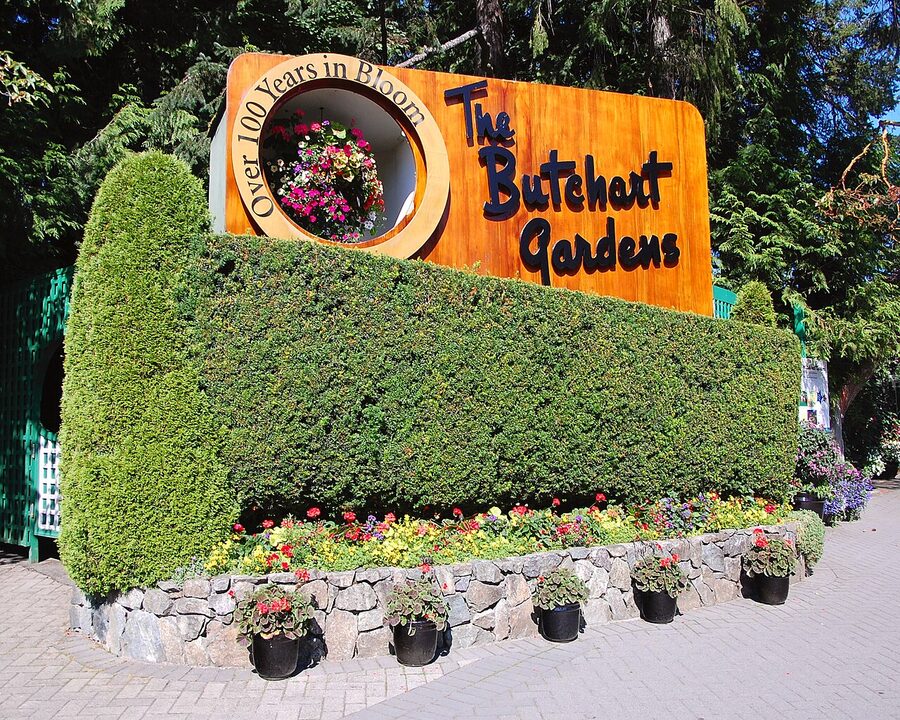 Butchart Gardens main entrance sign Brentwood Bay Victoria