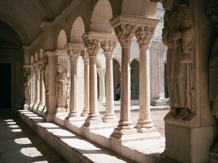 Saint-Trophime cloister sunlit colonnade Arles France