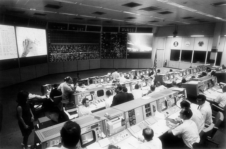 Mission Control Center at Johnson Space Center Houston during Apollo 11 lunar landing