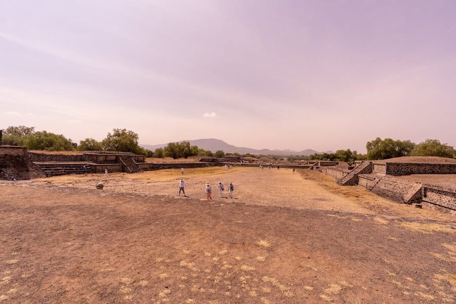 Wide view of the Teotihuacan archaeological site in the valley