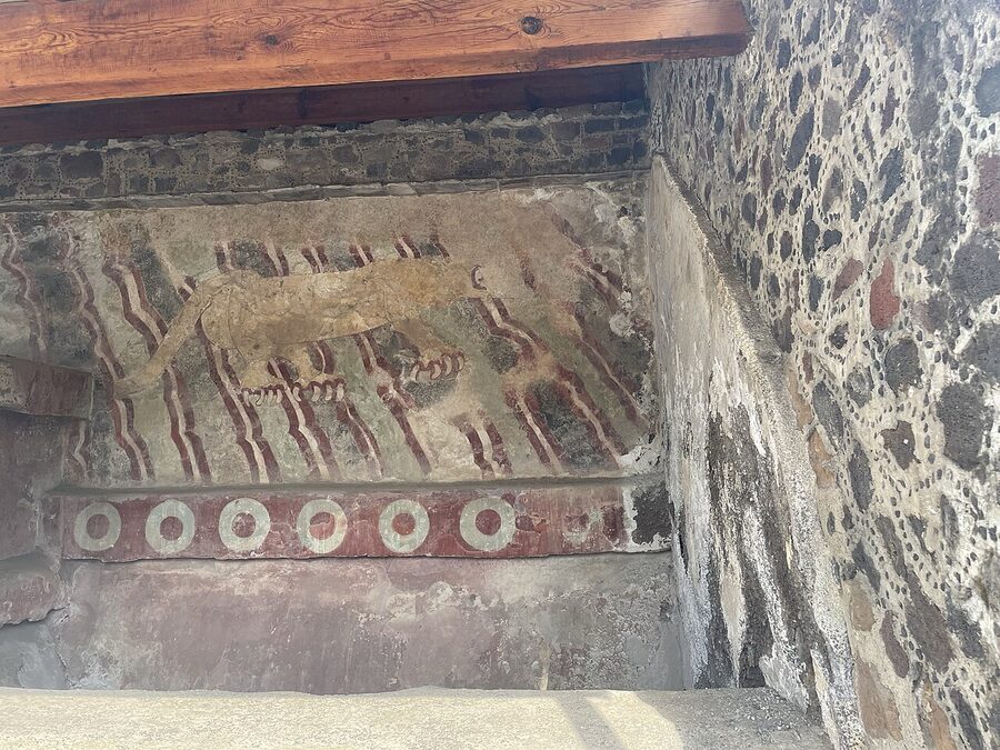 Jaguar mural along the Avenue of the Dead at Teotihuacan