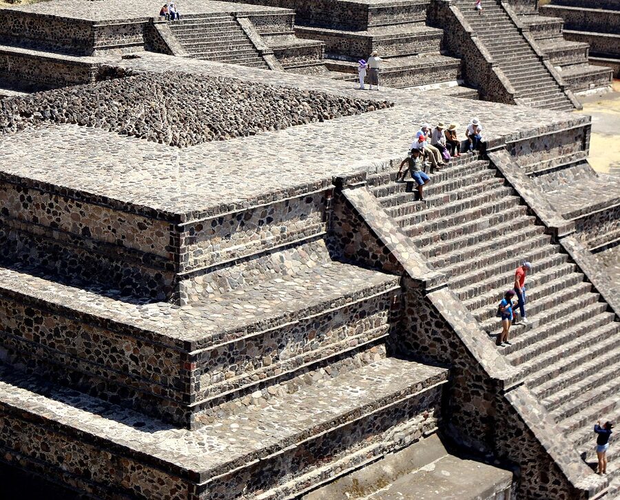 Plaza of the Moon with pyramid in the distance at Teotihuacan
