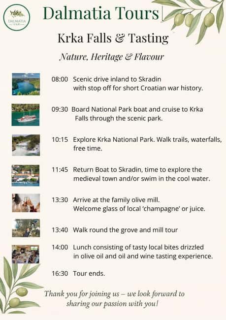 ibenik or Zadar: Krka falls, olive mill, oil & wine tasting - A Glimpse into Dalmatian Heritage: The Historic Stop and Skradin