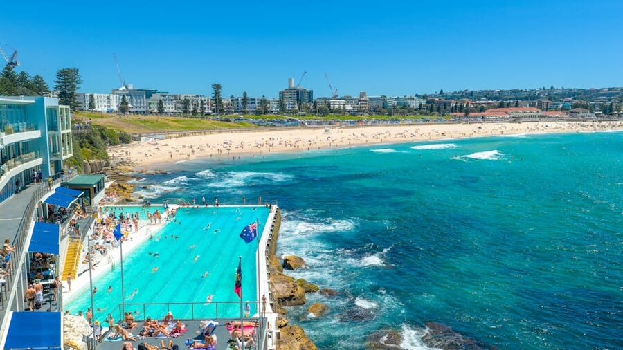 Aerial view of Bondi Beach and the Icebergs pool, Sydney