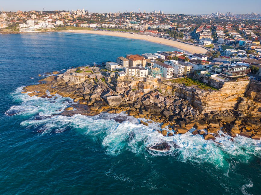 Bondi coastline with rocky shore and ocean