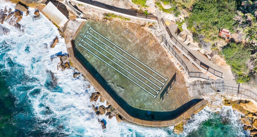 Bronte Baths ocean pool from the air