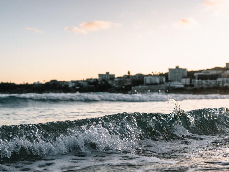 Bondi shorebreak waves crashing on the sand