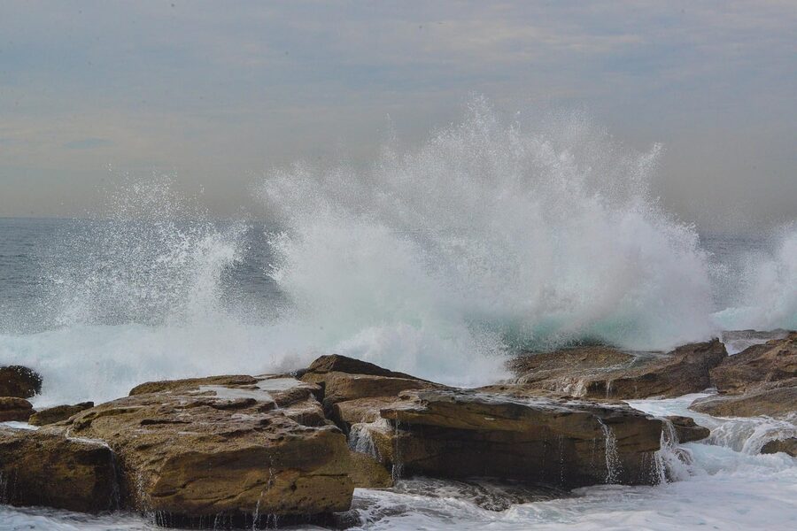 Waves splashing against rocks at Coogee, Sydney