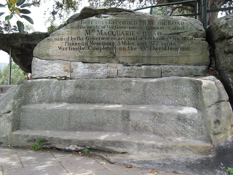 Mrs Macquarie's Chair sandstone seat overlooking Sydney Harbour