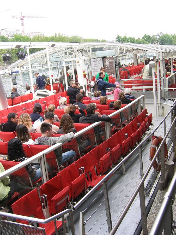 Inside the Batobus on the Seine river Paris