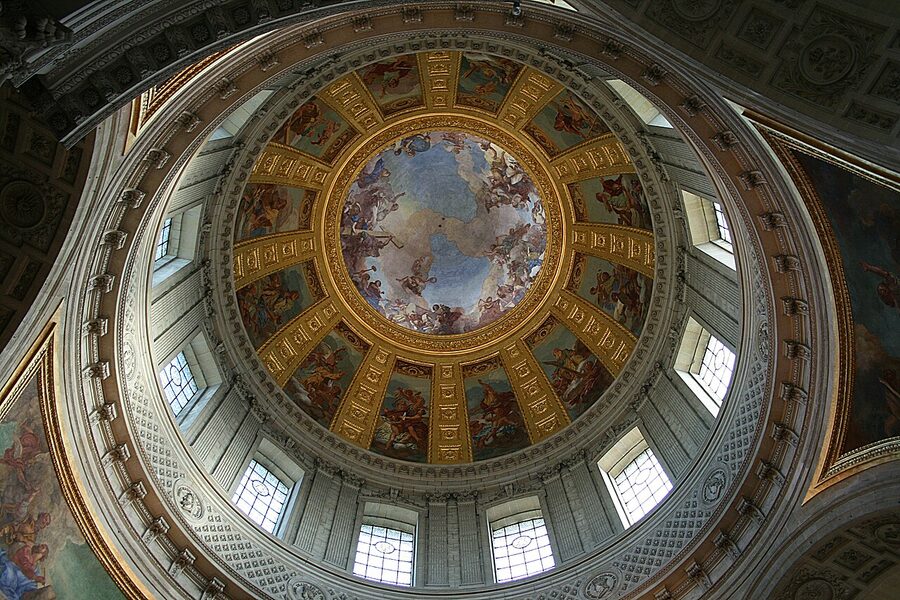 Interior of the dome at Les Invalides showing painted fresco ceiling