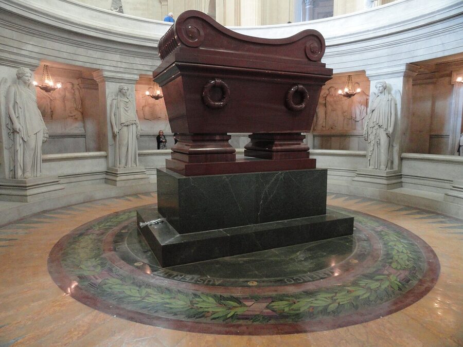 Close view of Napoleon's red quartzite sarcophagus