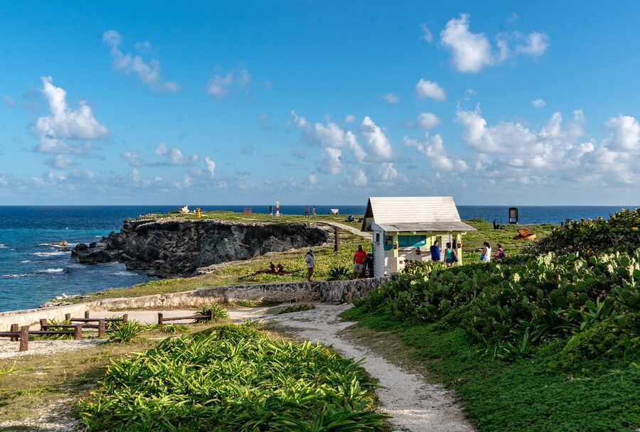 Rugged cliffs and Caribbean from Isla Mujeres