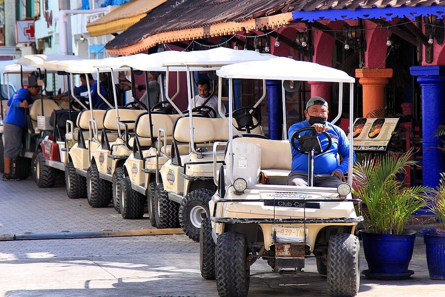 Row of rental golf carts on Isla Mujeres