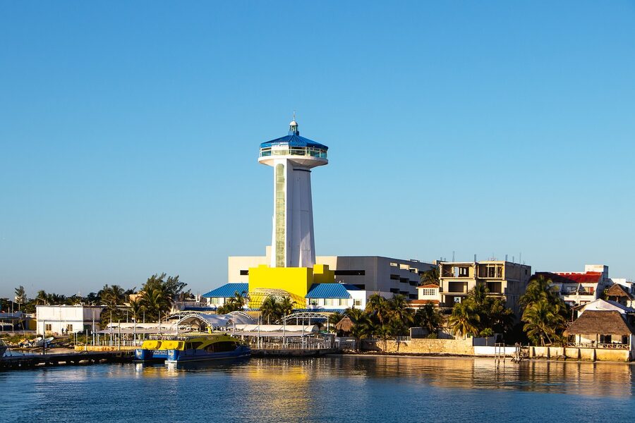 Puerto Juarez ferry port at the dock in Cancun