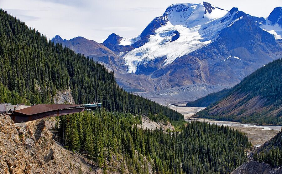 Mount Athabasca and the Sunwapta River from the Glacier Skywalk
