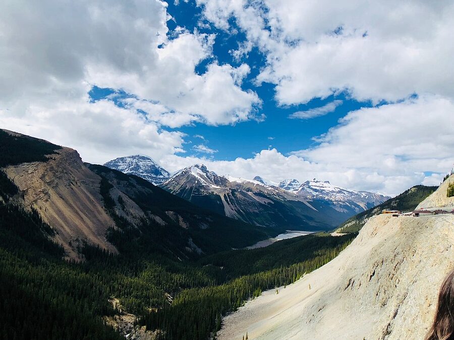 Panoramic view from the Glacier Skywalk across the valley
