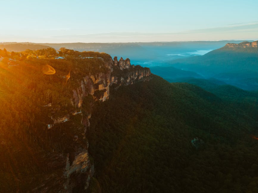Sunrise aerial Blue Mountains National Park Australia forest
