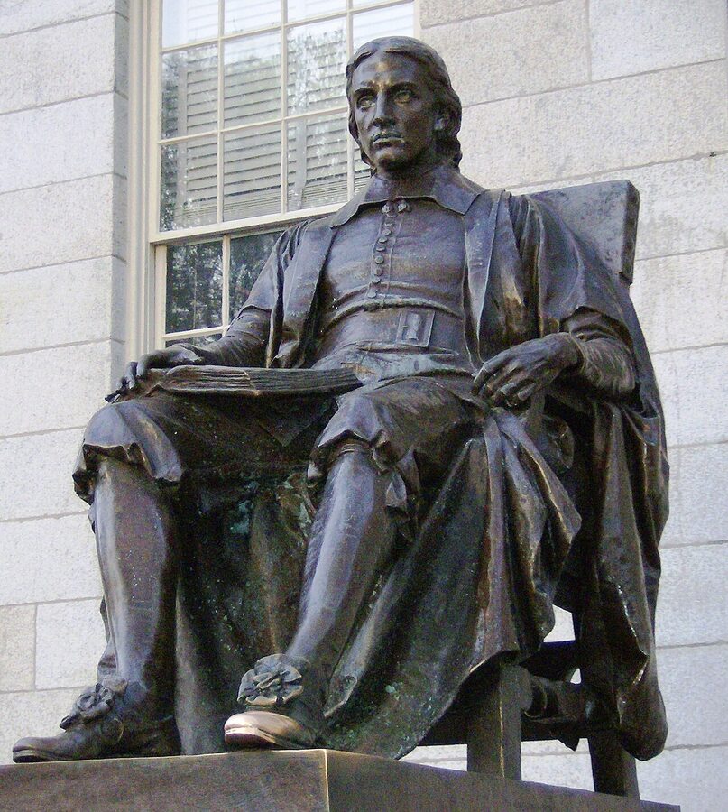 John Harvard statue in Harvard Yard with polished left foot