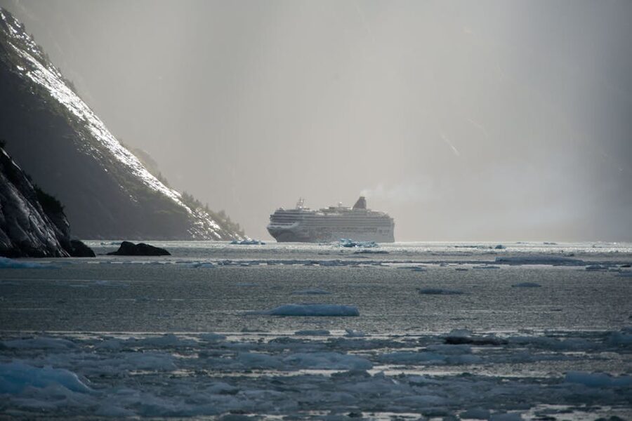 Cruise ship near Juneau Alaska glacial waters