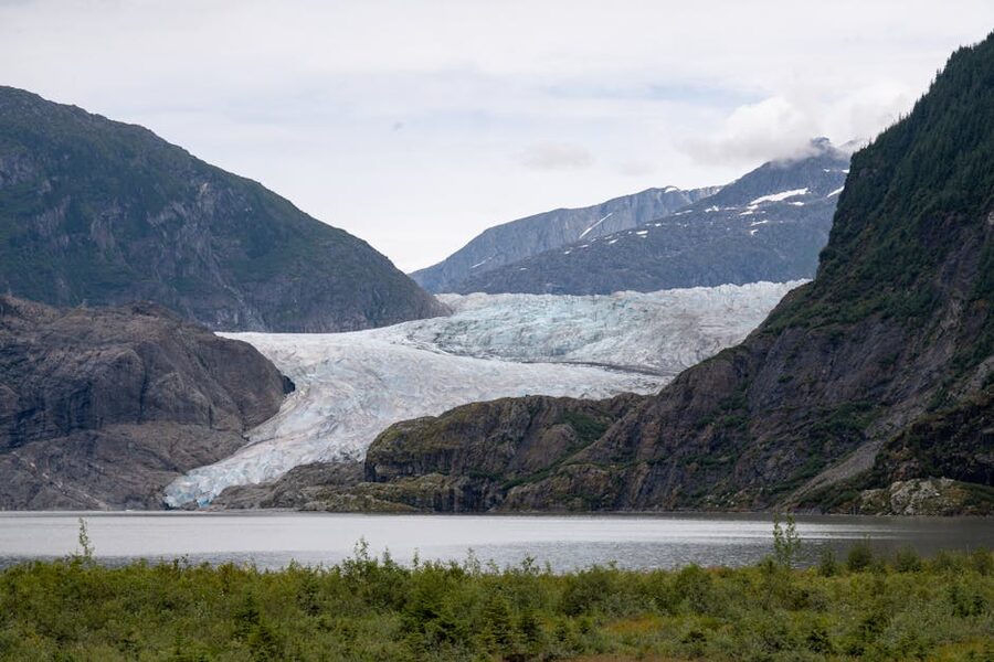 Mendenhall Glacier and lake in summer Juneau Alaska
