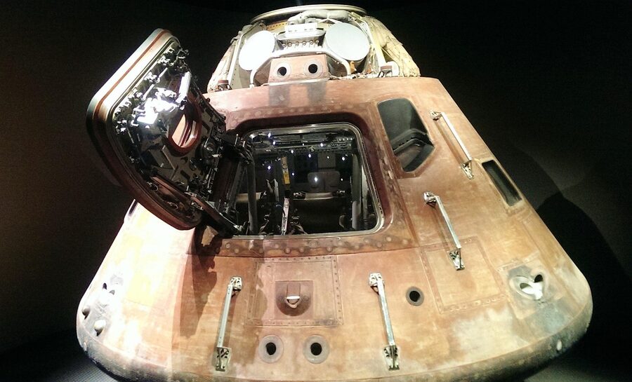 Apollo capsule and landing module on display at Kennedy Space Center