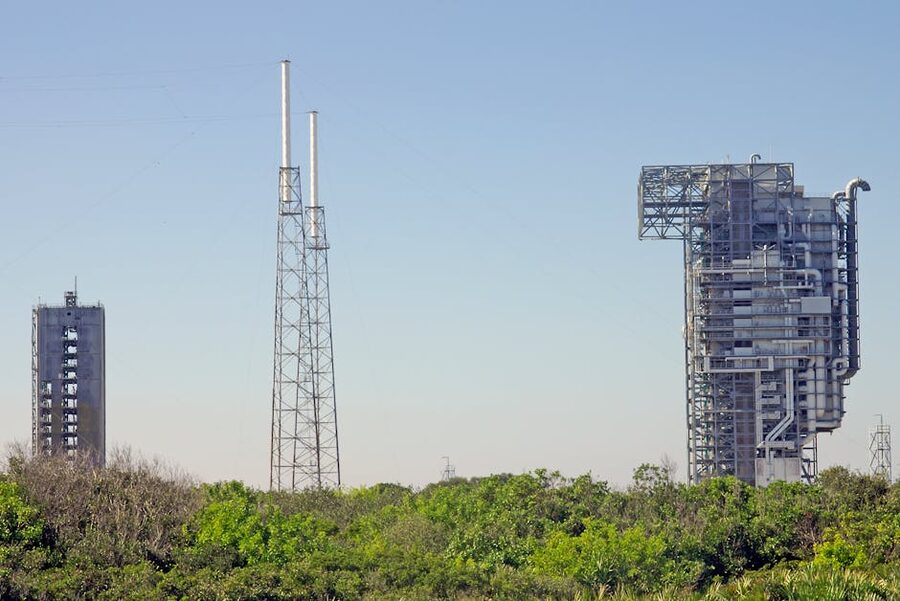 Rocket launch gantry towers at Kennedy Space Center