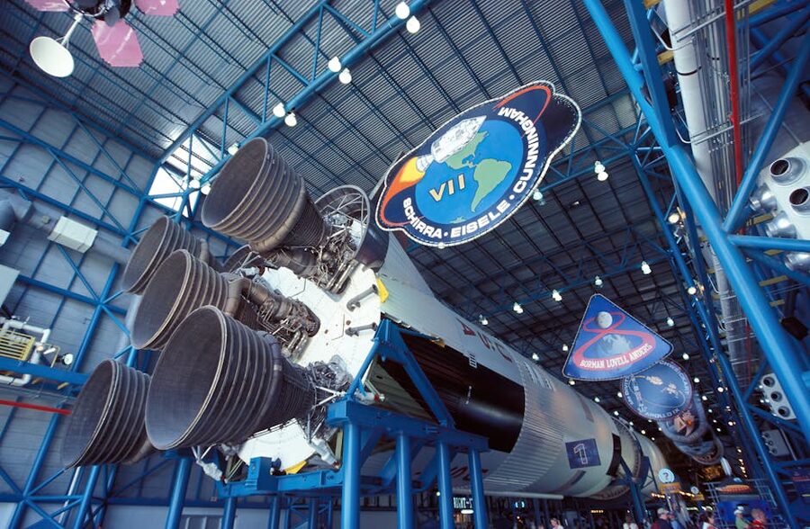 Saturn V rocket stages on display at Kennedy Space Center