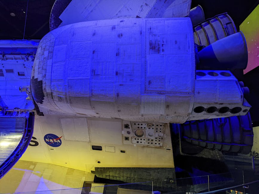 Space Shuttle Atlantis engines and NASA logo closeup