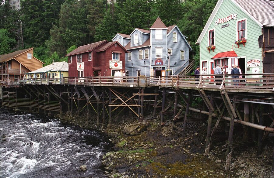 Creek Street historic boardwalk built on stilts over Ketchikan Creek