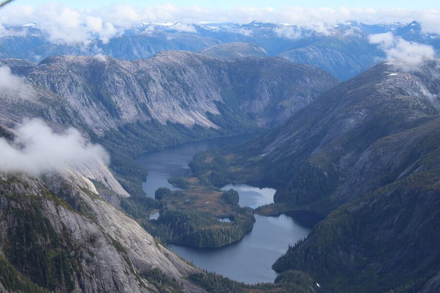 Aerial view of Misty Fjords National Monument from a floatplane near Ketchikan