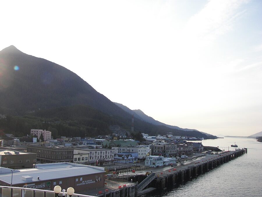 Ketchikan viewed from Tongass Narrows with fishing boats in foreground